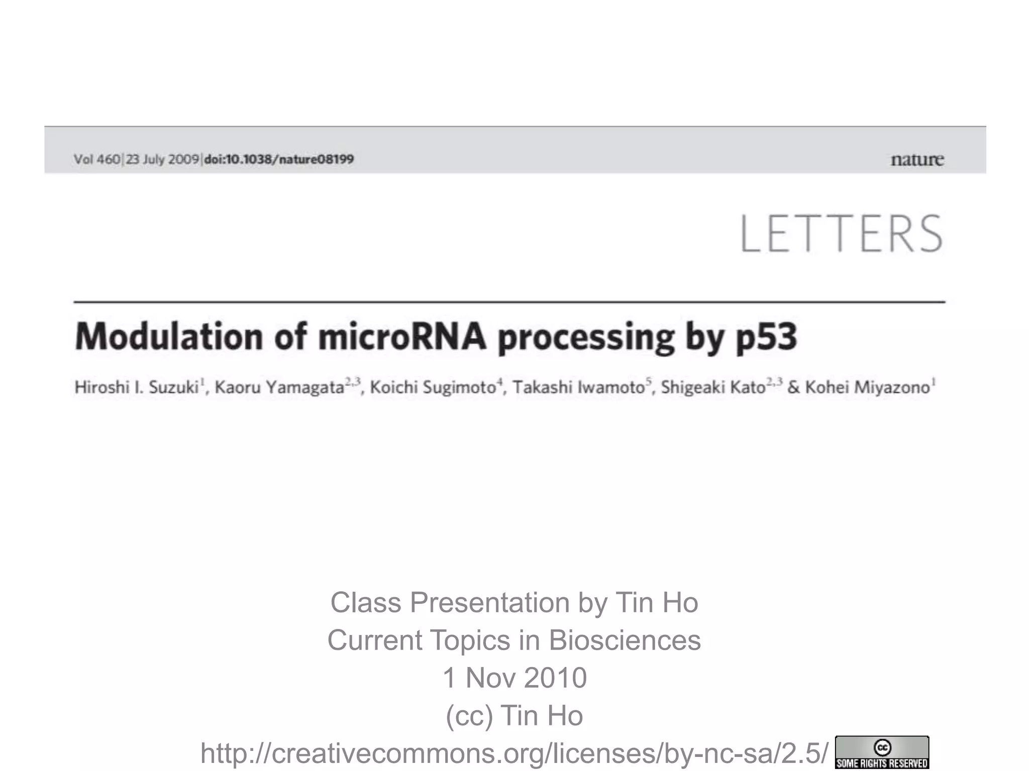 paper review of "modulation of microRNA processing by p53" | PPTX