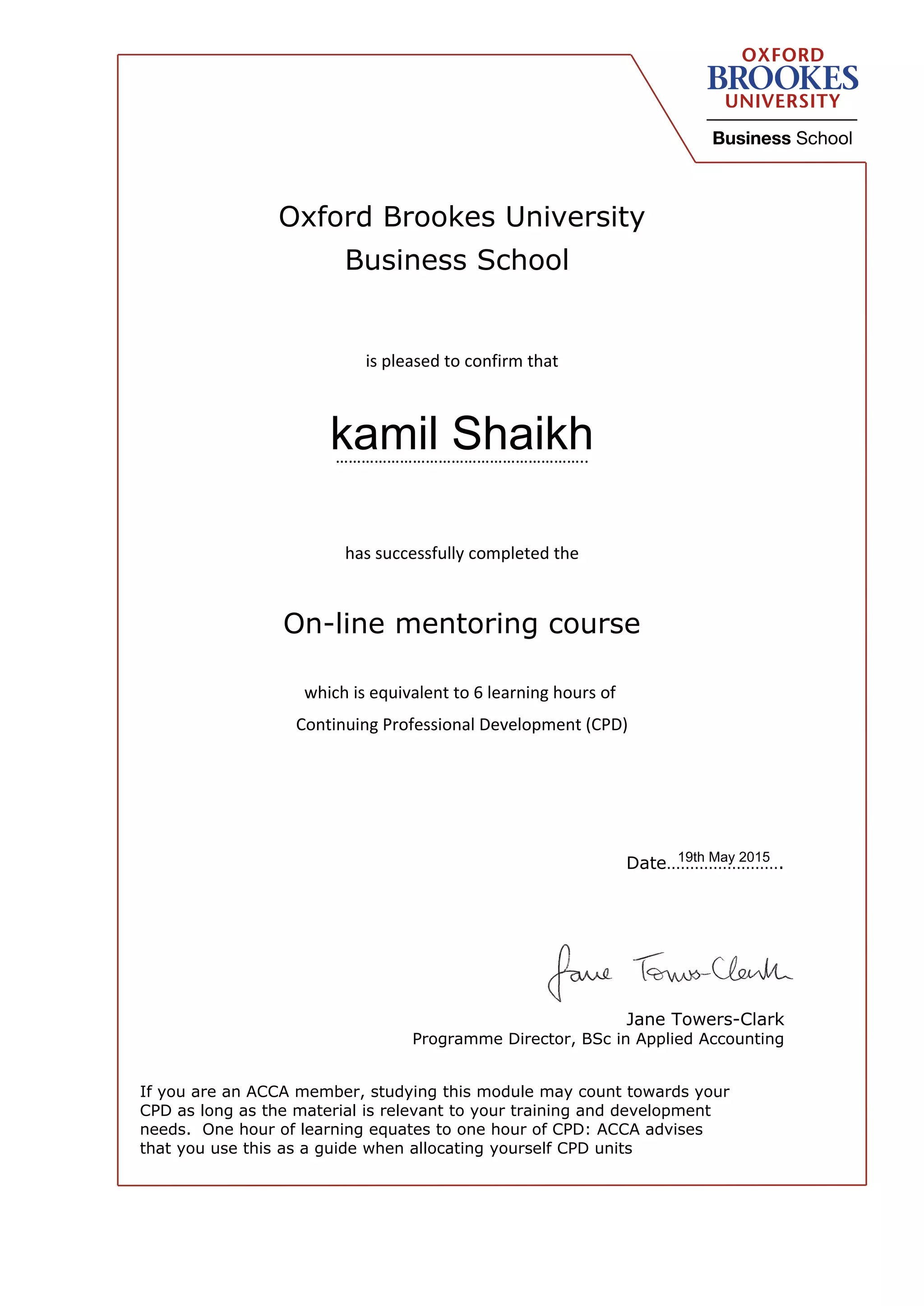 Mentor certificate | PDF