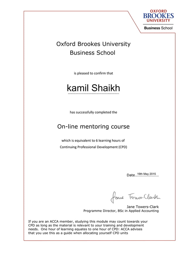 Mentor certificate | PDF