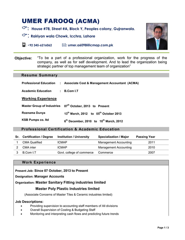 Umer Farooq ACMA | PDF