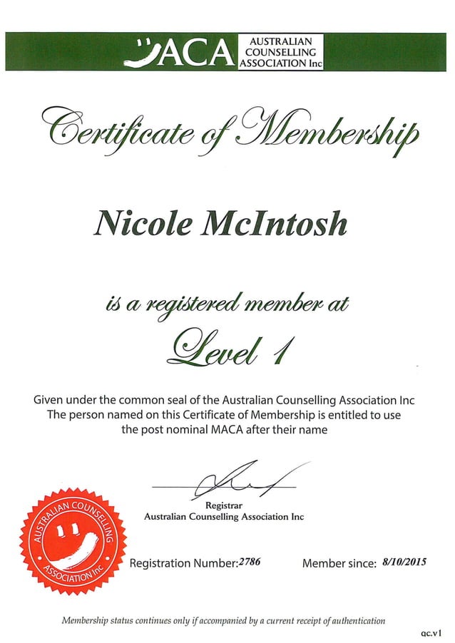 Australian Counselling Association Certificate | PDF