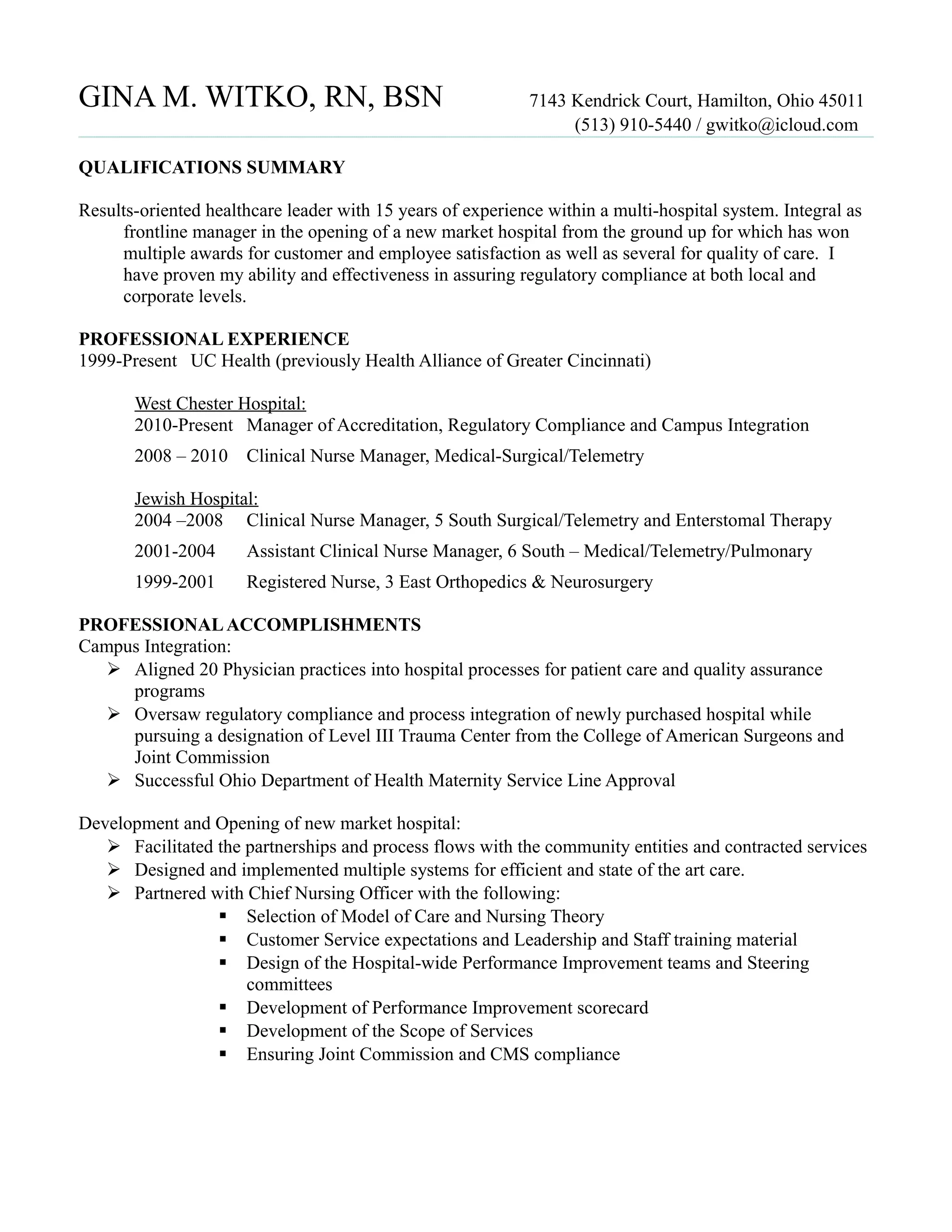 Gina Witko Resume 2015 | DOC