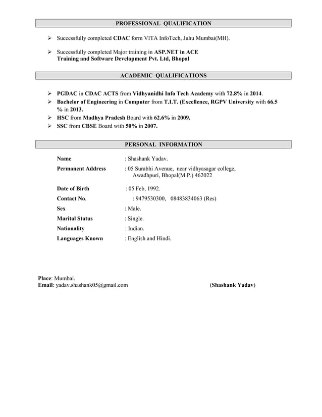 CV - SHASHANK YADAV | PDF