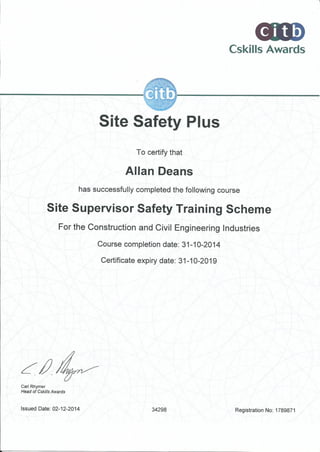 Site Supervisor Safety Training Scheme Allan Deans | PDF