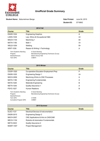 Fanshawe_Student_Transcript (2) | PDF