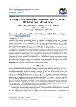 Recovery of Uranium from the Mineralized Shear Zone of Jabal El ...