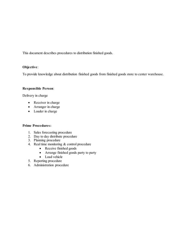 SOP for Distribution | DOCX | Logistics | Business