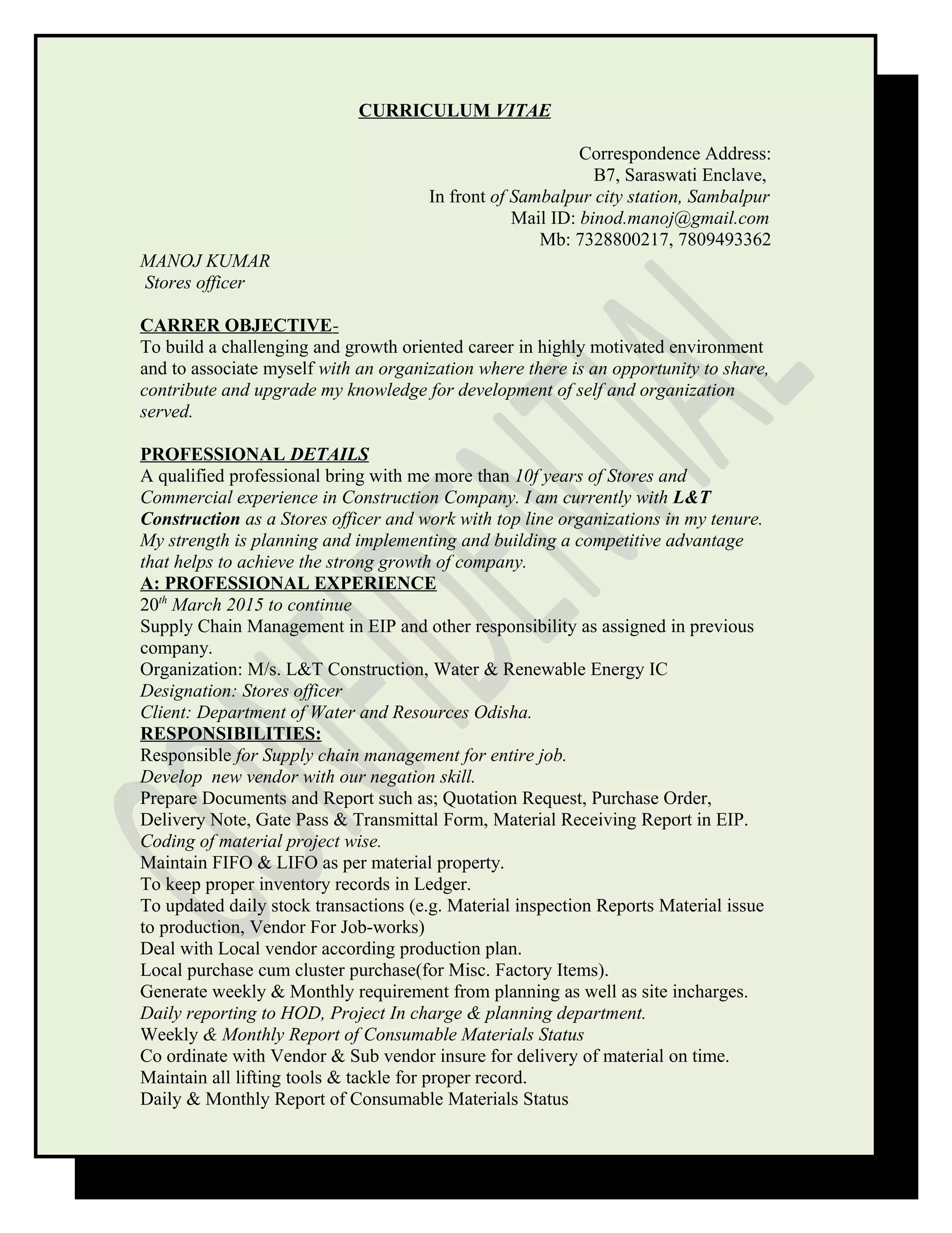 Manoj kumar CV (1) | DOC