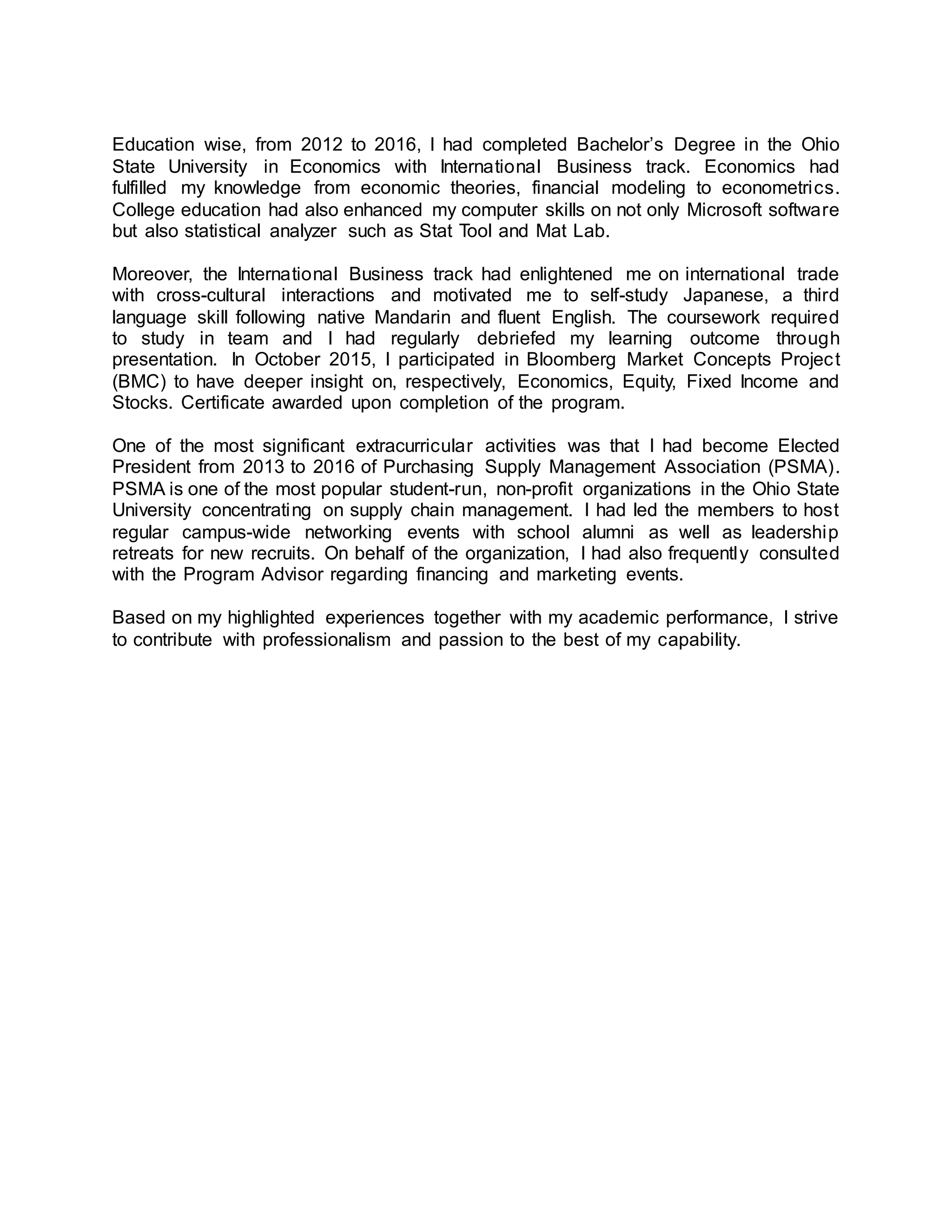 Business Cover Letter:Personal Statement | DOCX