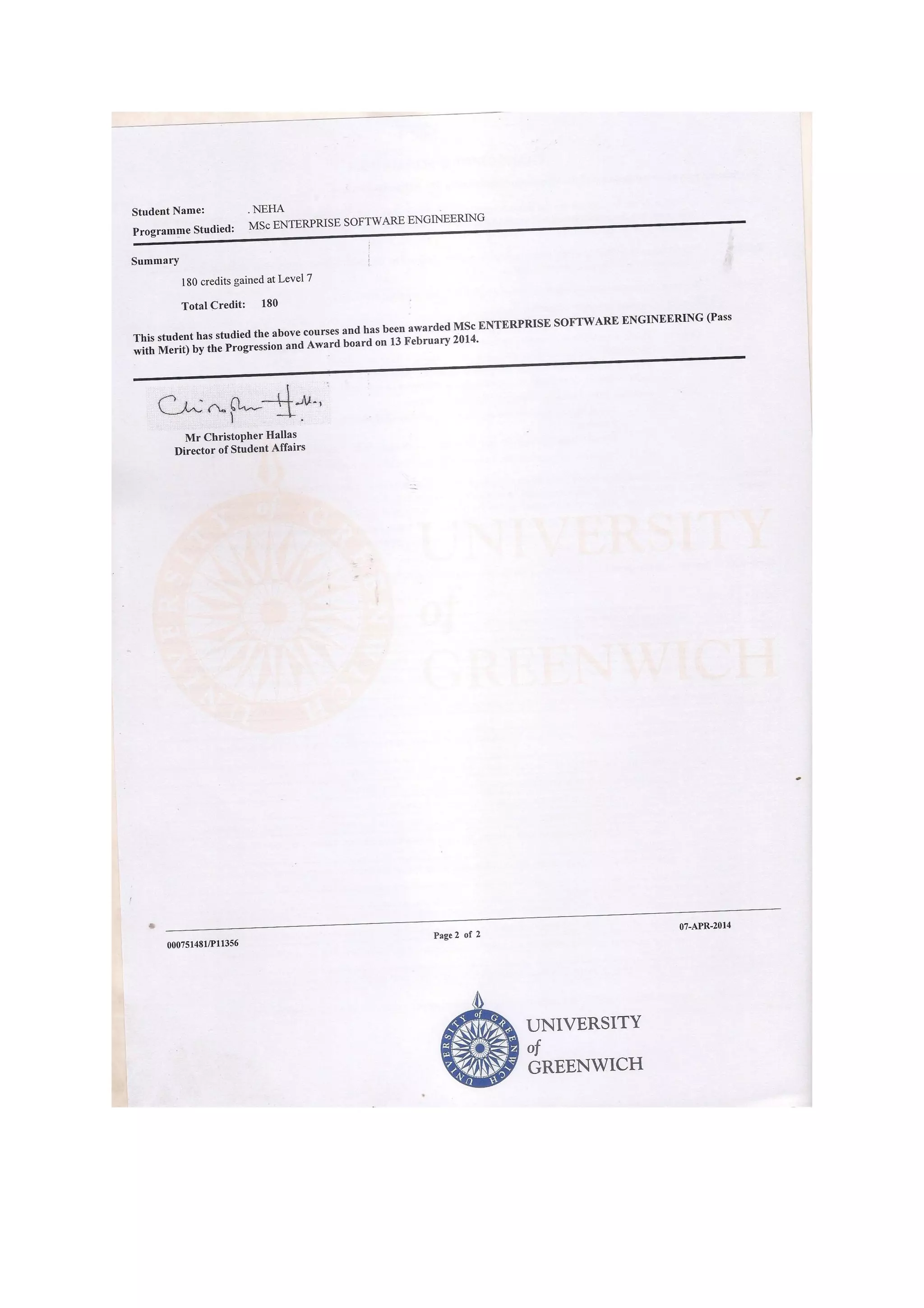 MSc_Transcript | PDF