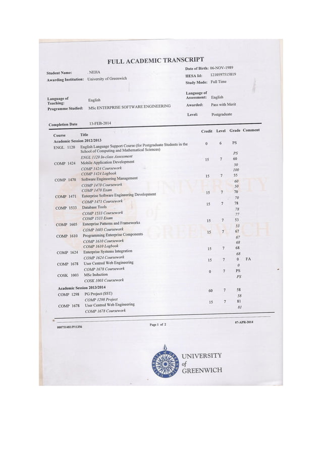 MSc_Transcript | PDF