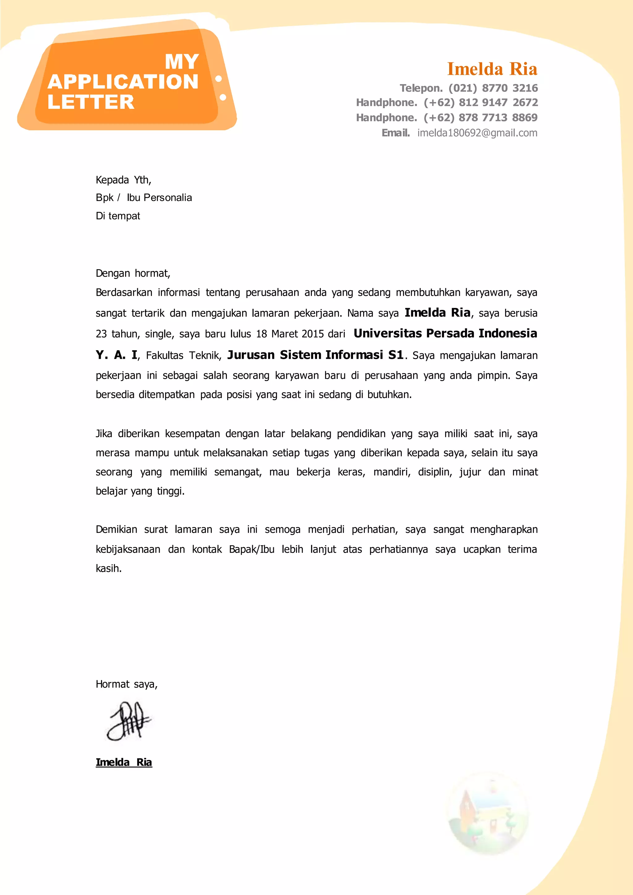 My Application Letter & Curriculum Vitae | DOCX