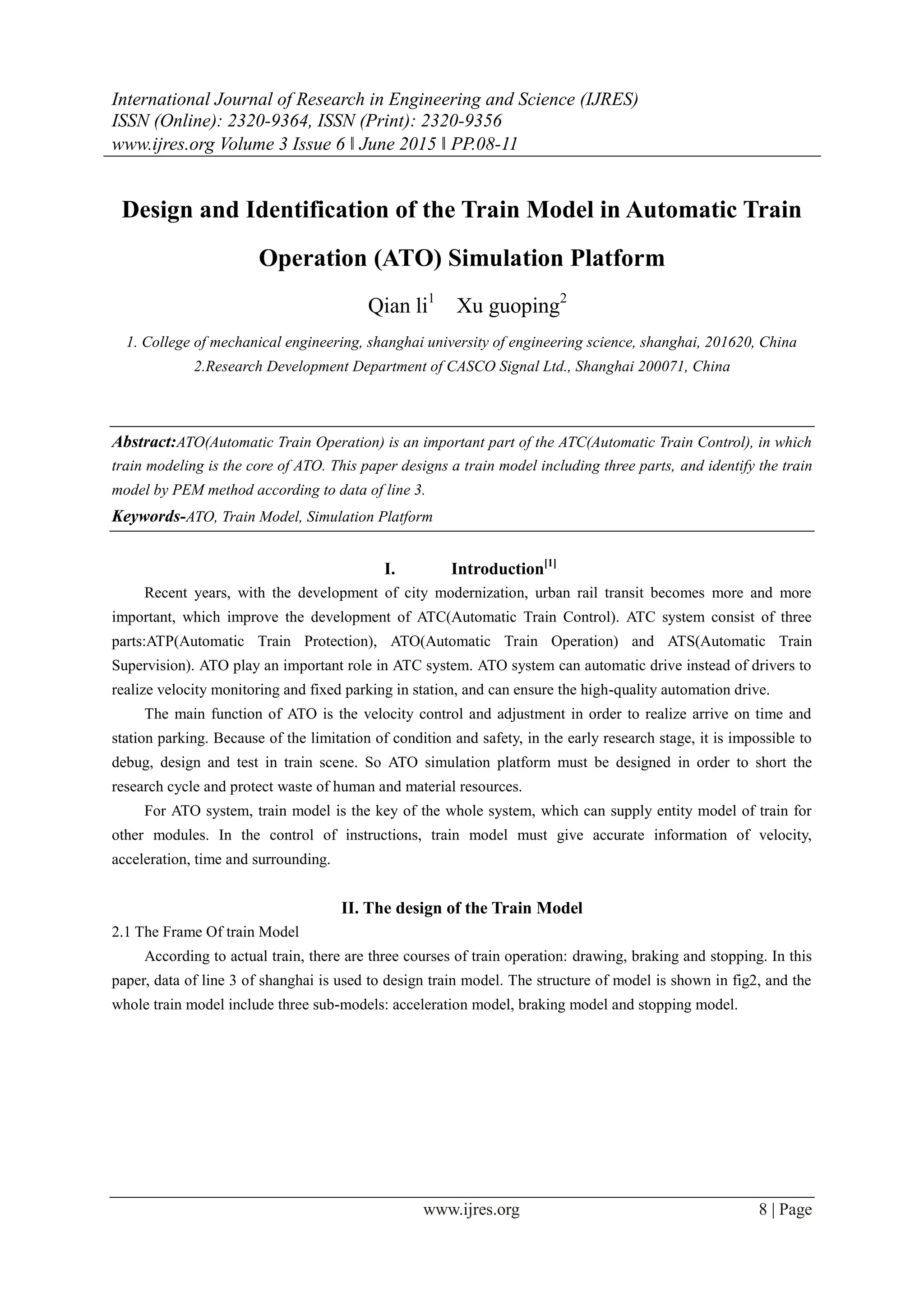 Design and Identification of the Train Model in Automatic Train ...