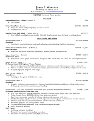 JamesWiseman Resume | DOCX | Civil Engineering Industry | Industries