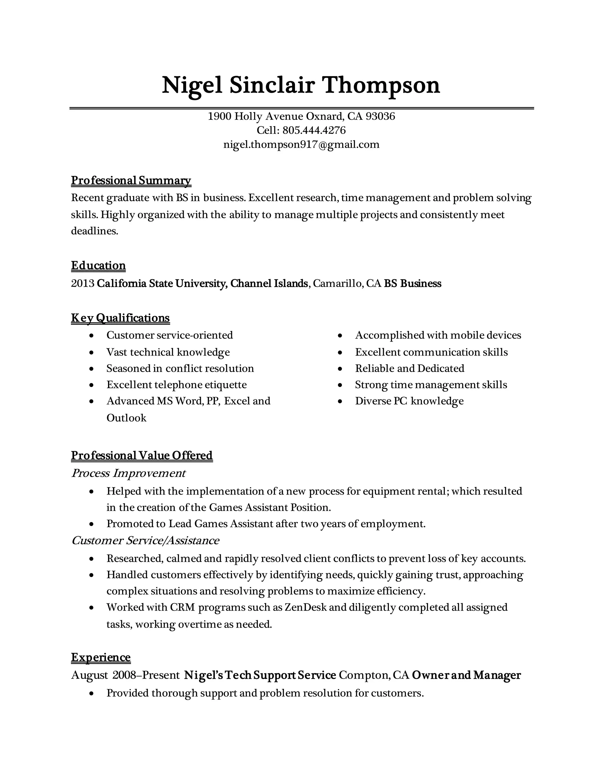 Nigel S. Thompson's Resume | DOCX