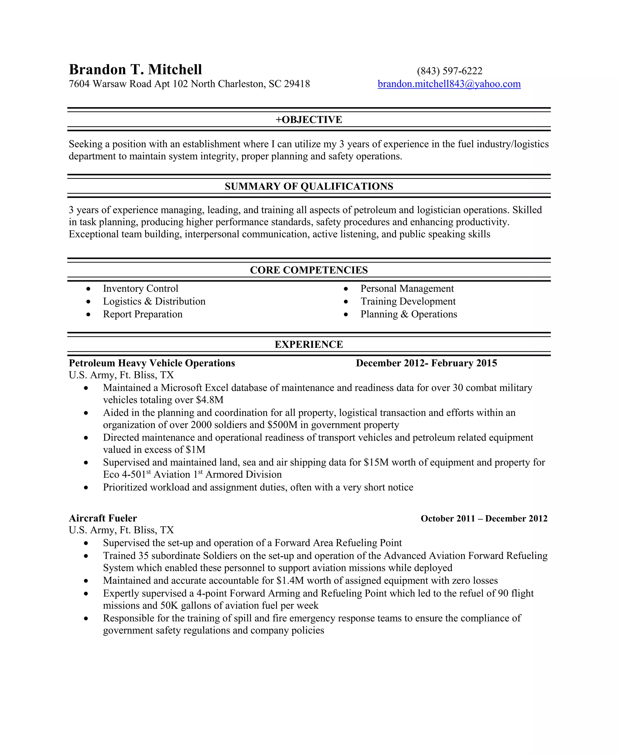 Brandon Mitchell Resume | DOCX