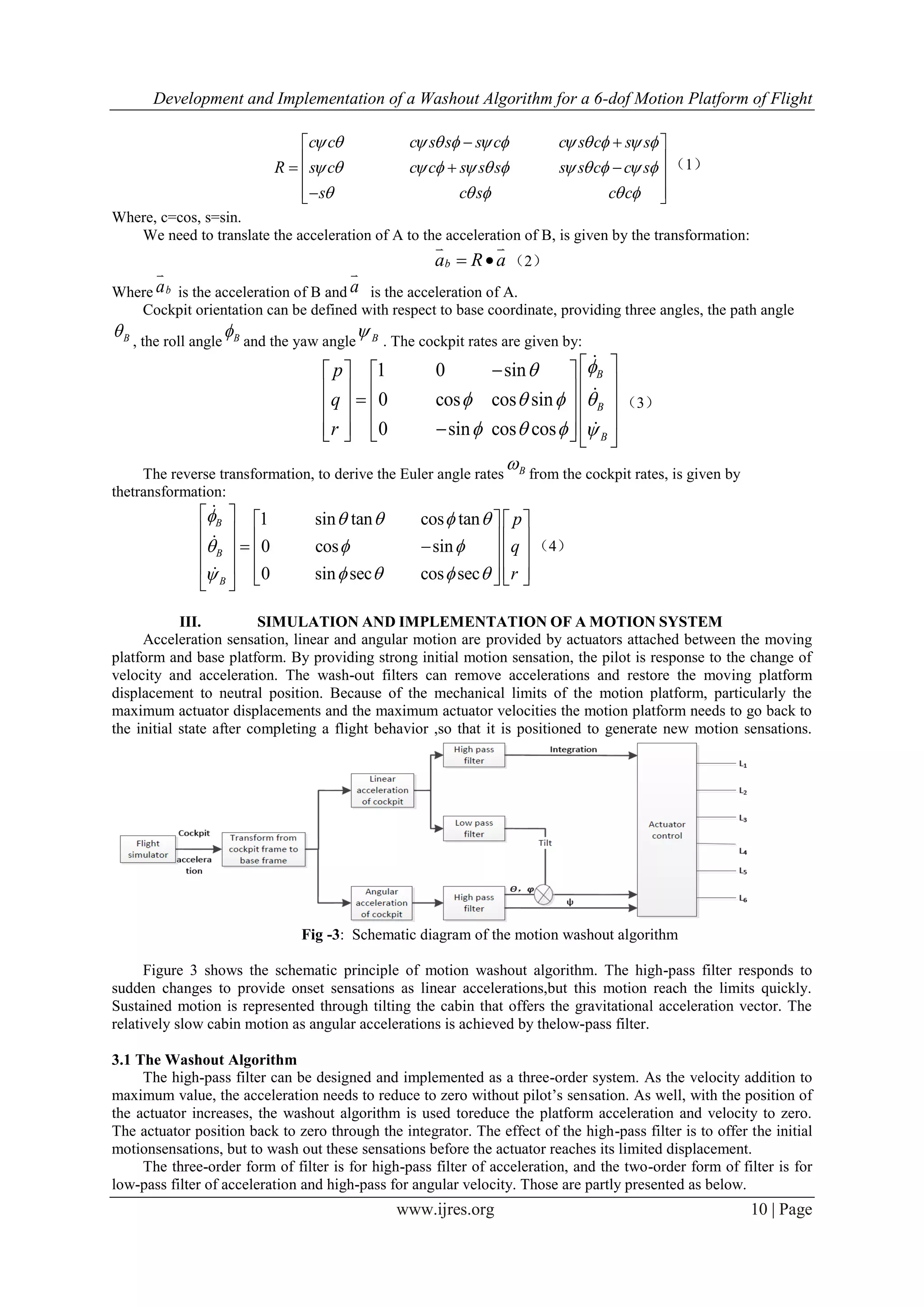 Development And Implementation Of A Washout Algorithm For A 6 Dof Motion Platform Of Flight