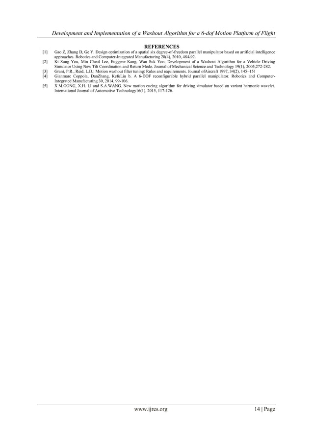 Development And Implementation Of A Washout Algorithm For A 6 Dof Motion Platform Of Flight
