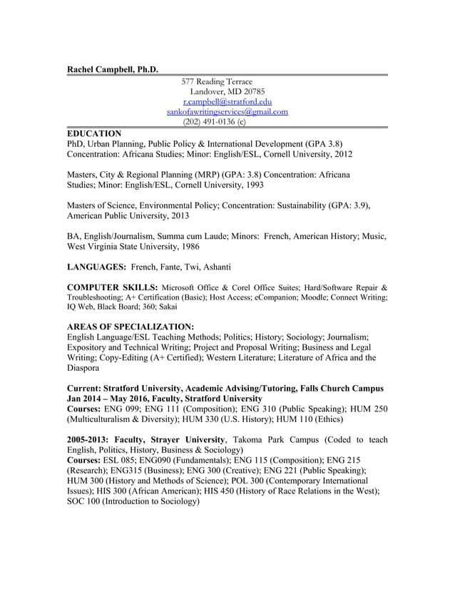 RACHEL CAMPBELL higher Education resume updated | PDF