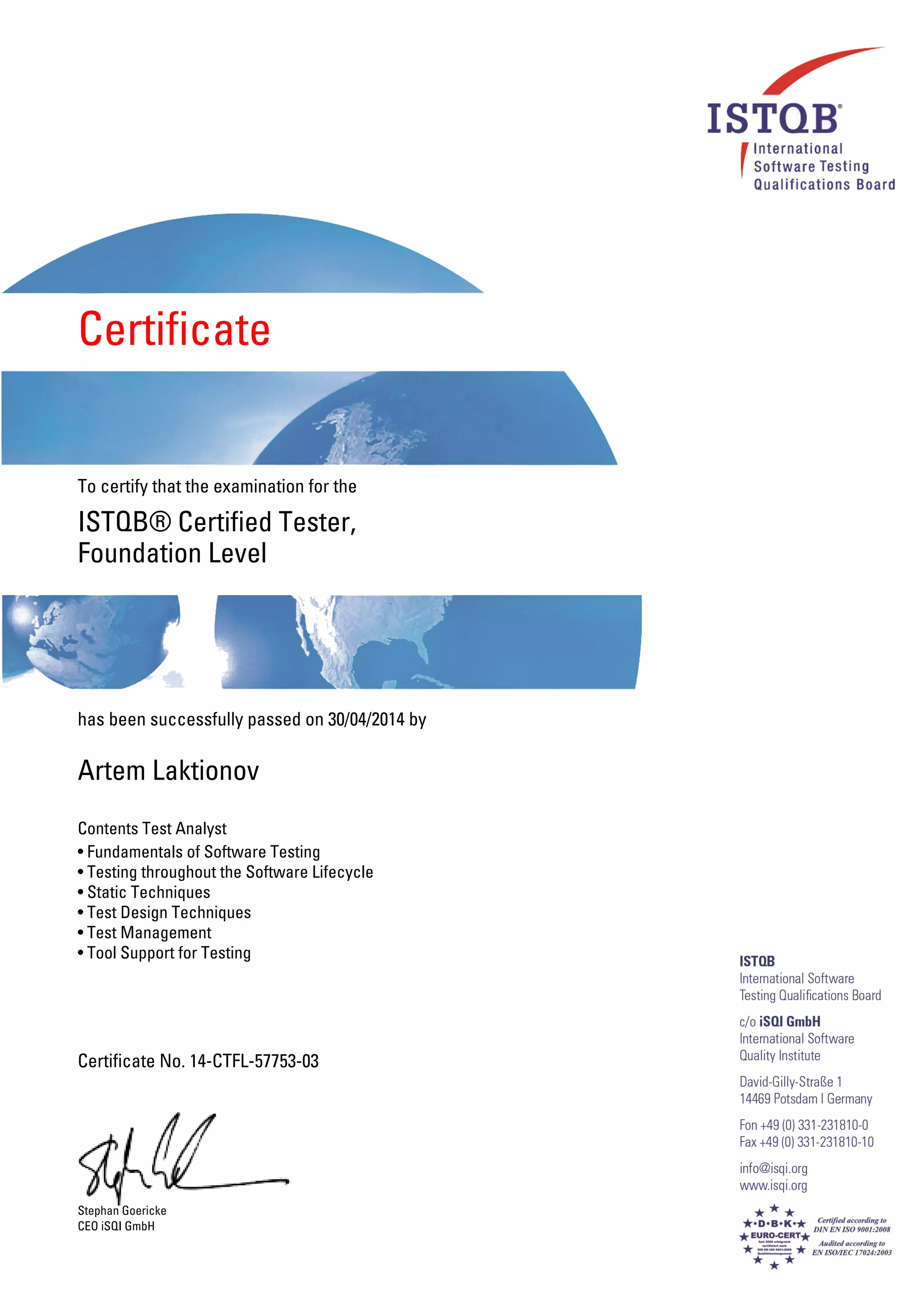 Certificate_ISTQB_FL | PDF