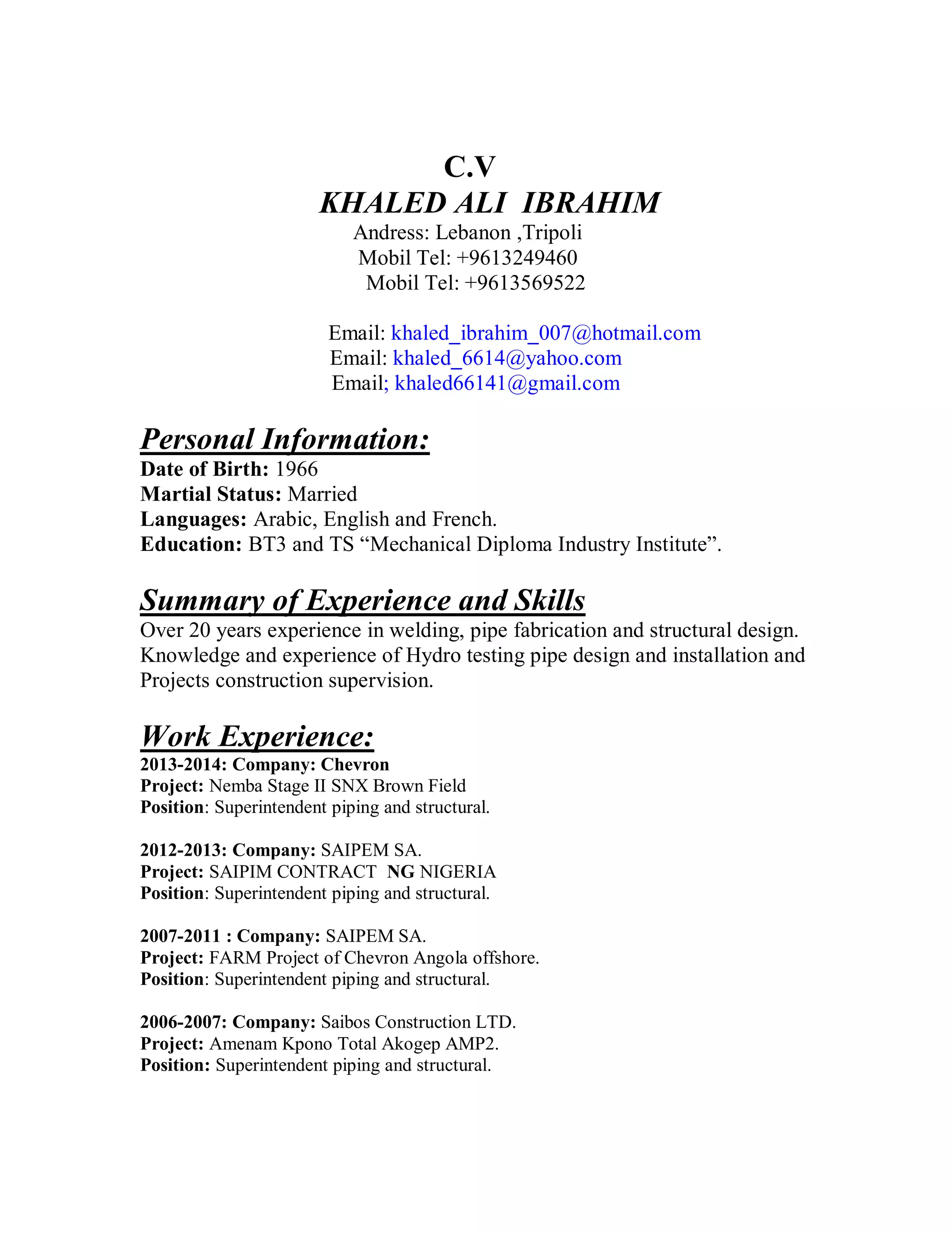 N EW C.V Khaled Ali Ibrahim | PDF