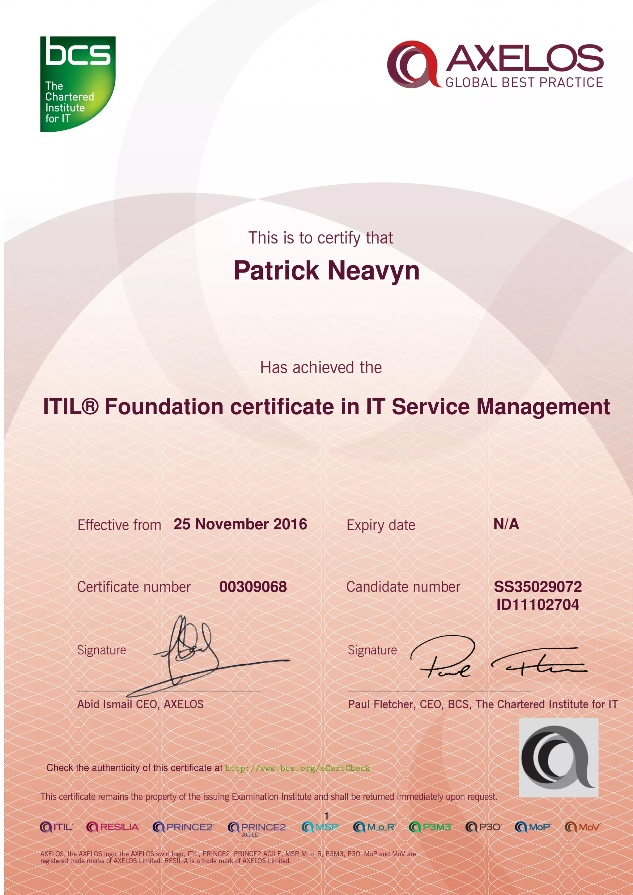 ITIL Foundation Cert. in IT Service Management | PDF