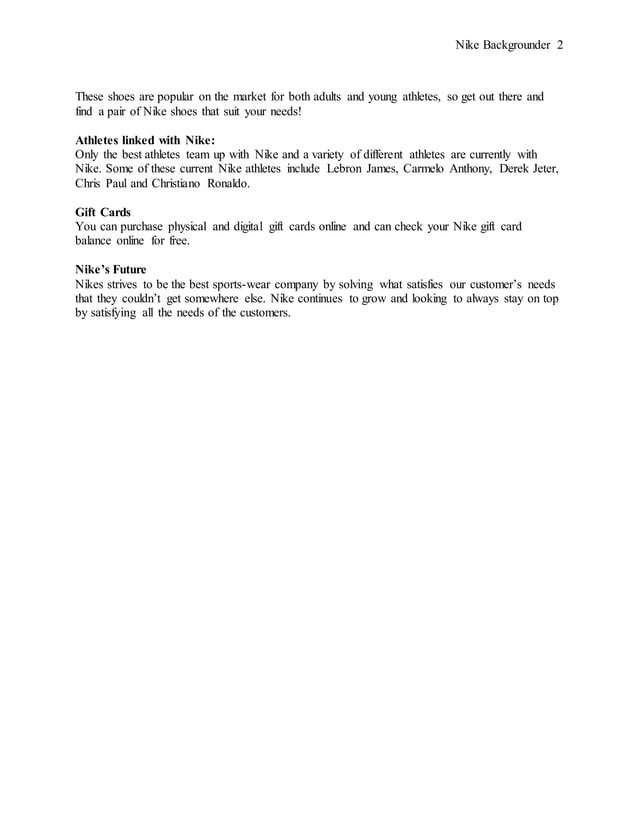 Nike Backgrounder PR Writing | DOCX