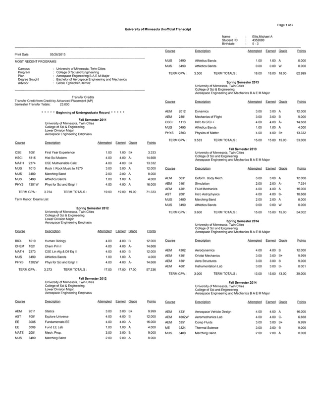 UnofficialTranscript | PDF | Undergraduate Education | College Education