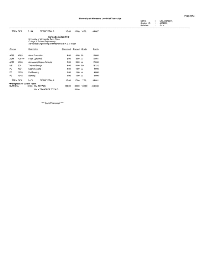 UnofficialTranscript | PDF | Undergraduate Education | College Education