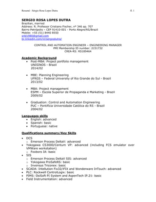 Sergio Rosa Lopes Dutra_Resumé | PDF