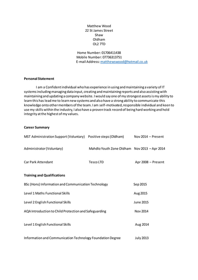 Matthew Wood CV | DOCX