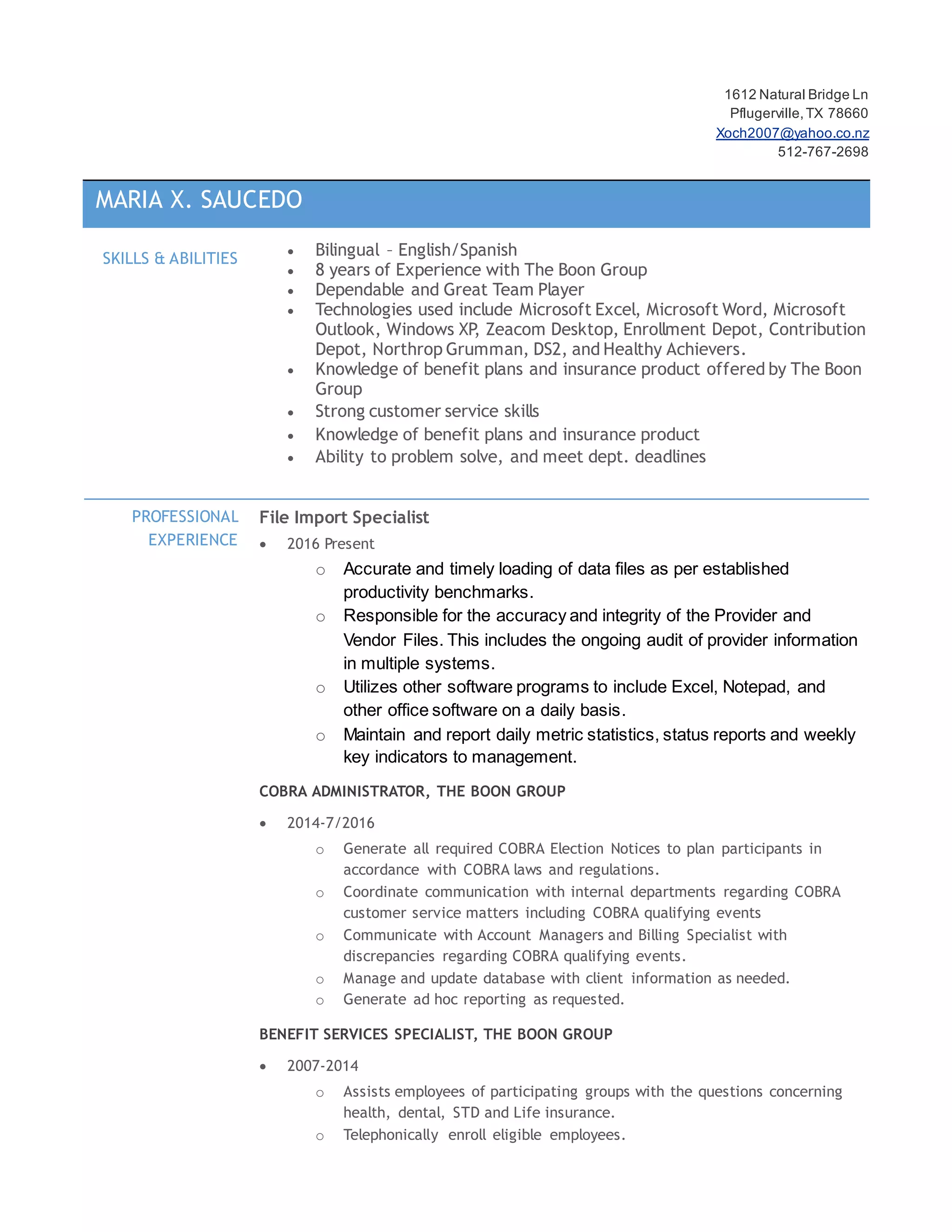 Maria X Saucedo Resume 2016 | DOCX