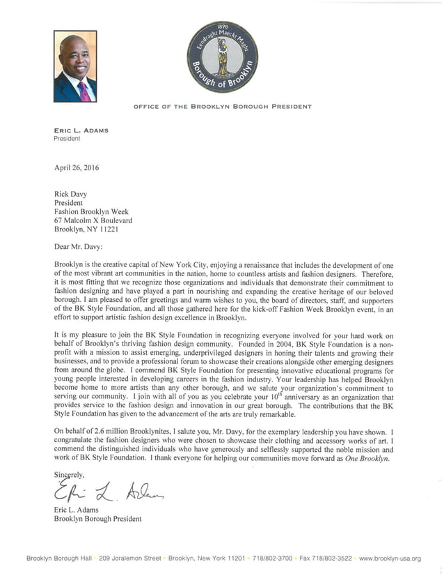 Letter BBP Eric Adams | PDF