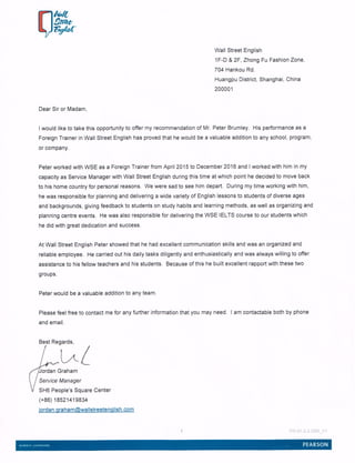 Pearson, Wall Street English, Reference Letter | PDF