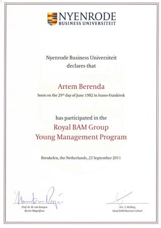 Certificate_Royal BAM Group_Youn Management Program_2011 | PDF