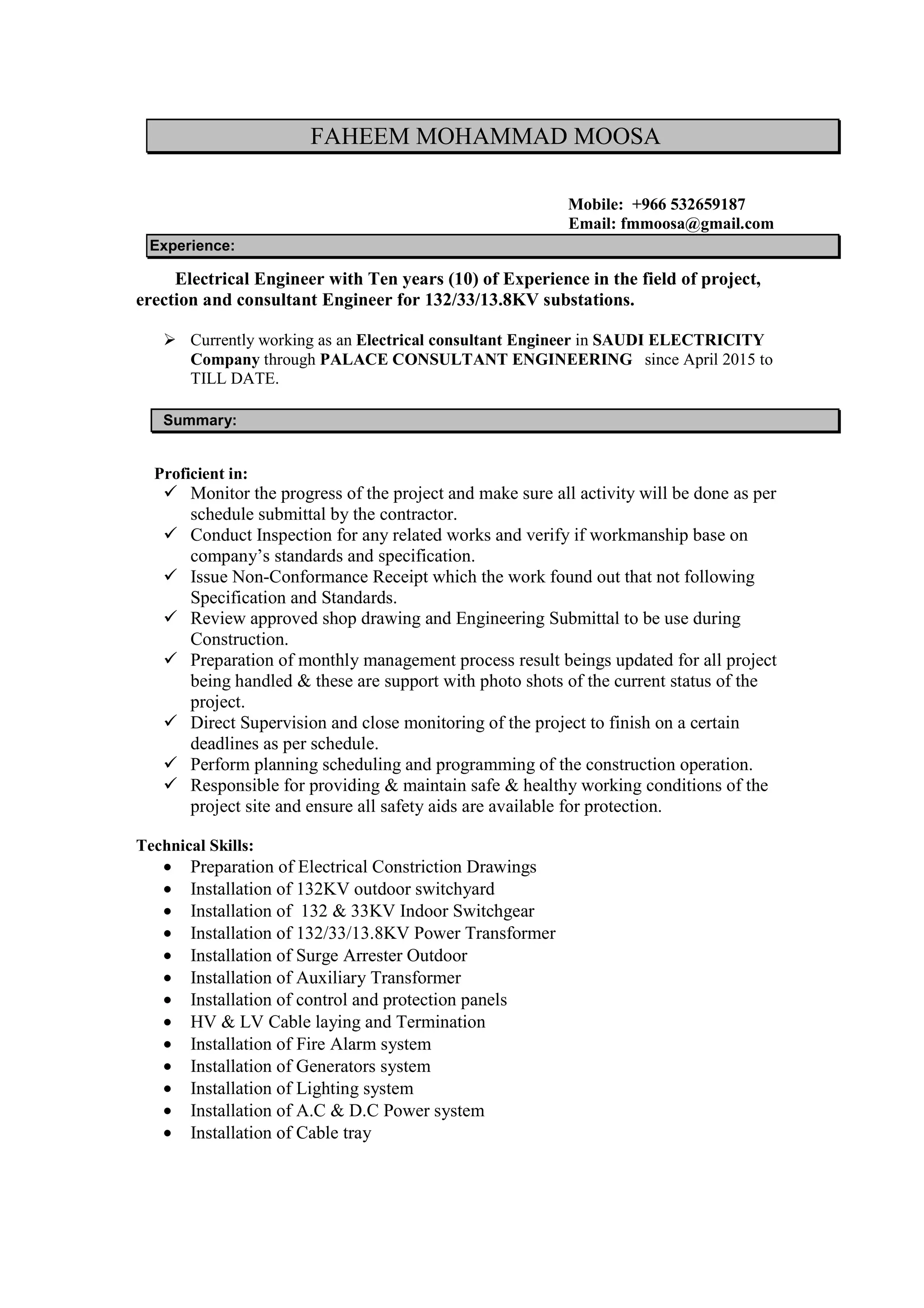 FAHEEM_Power Engineer | PDF