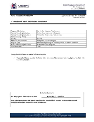 Certificate Evaluation Sample