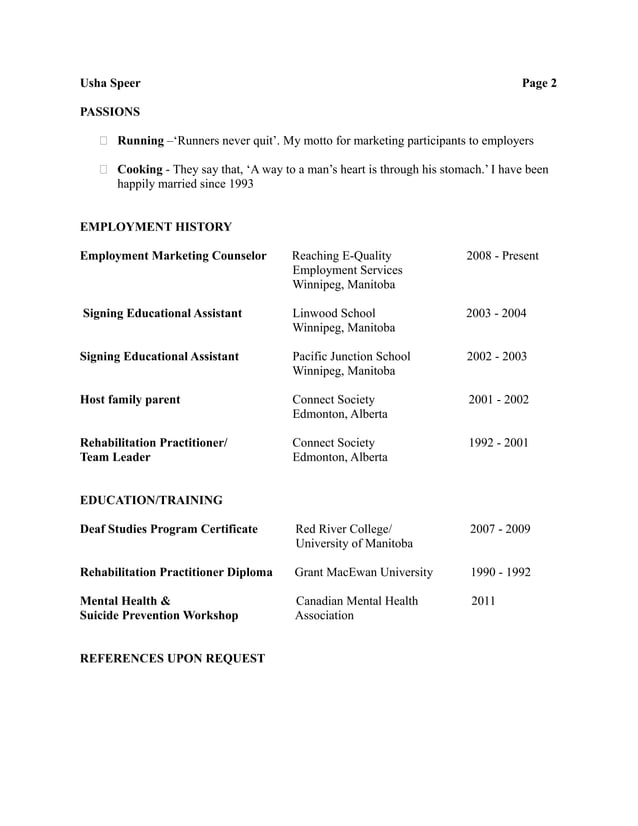 Usha - Employment Counsellor Resume | RTF