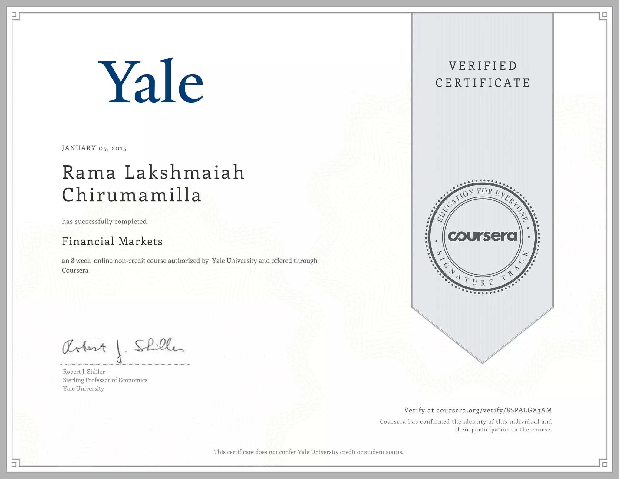 Certificate of Fin Markets by Yale Univ | PPT