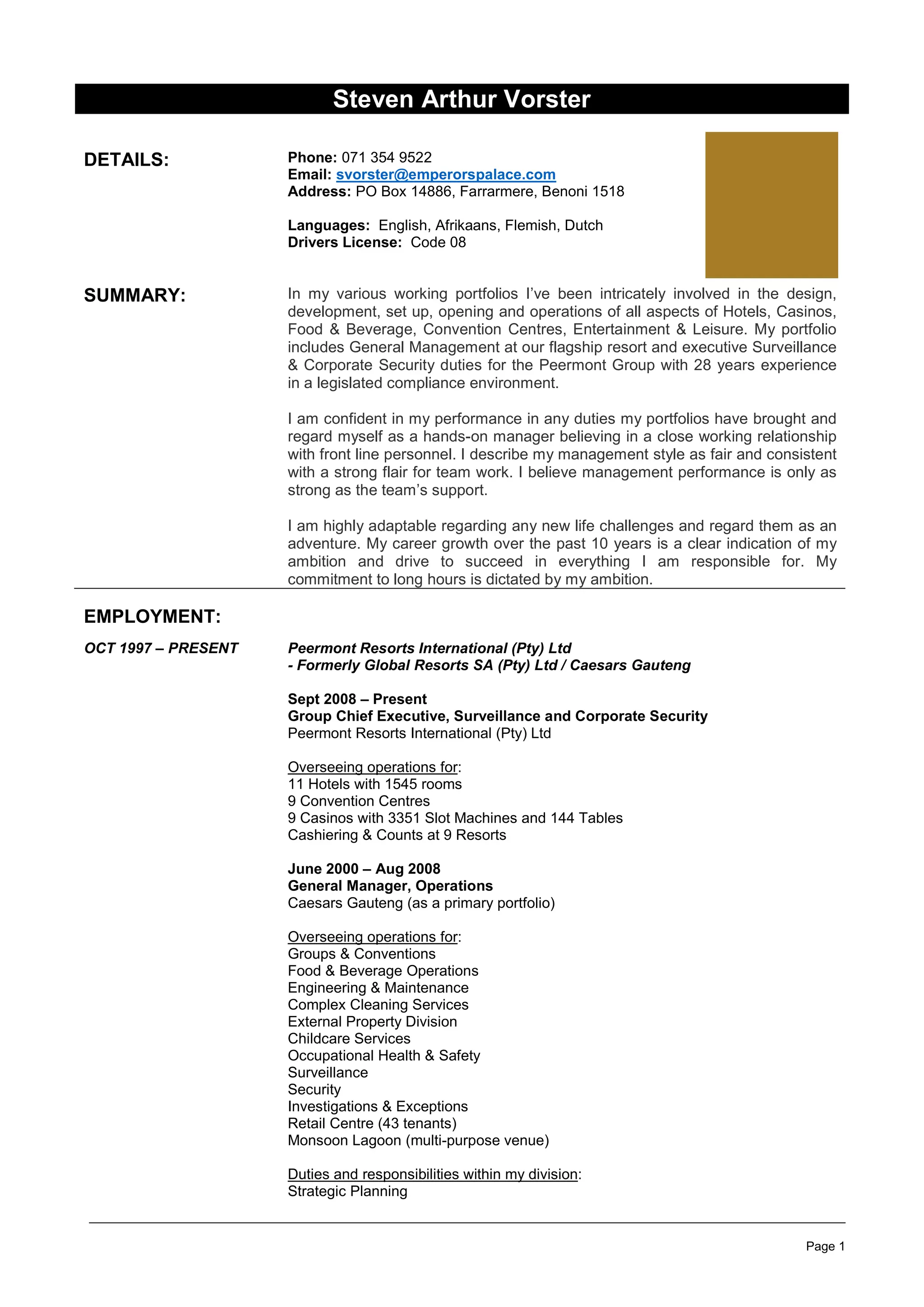 STEVE VORSTER CURRICULUM VITAE | PDF