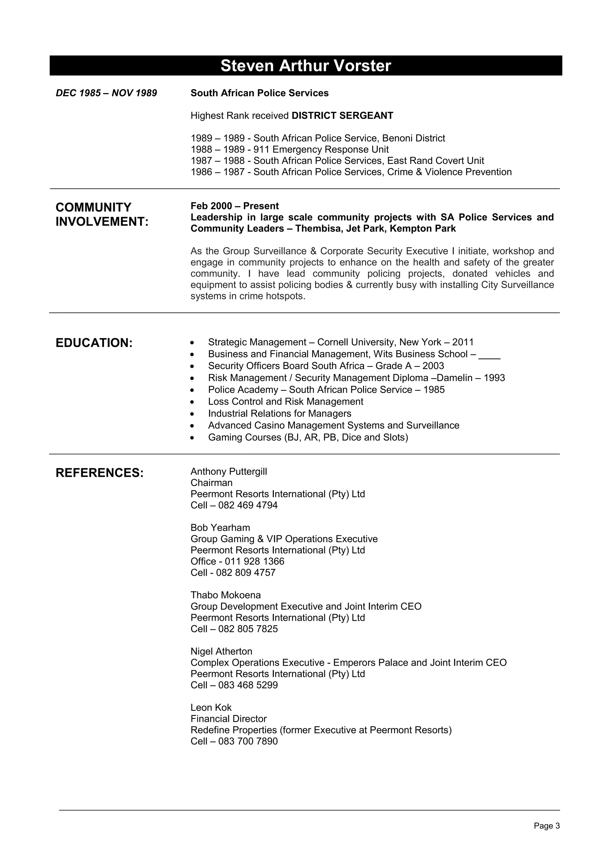 STEVE VORSTER CURRICULUM VITAE | PDF