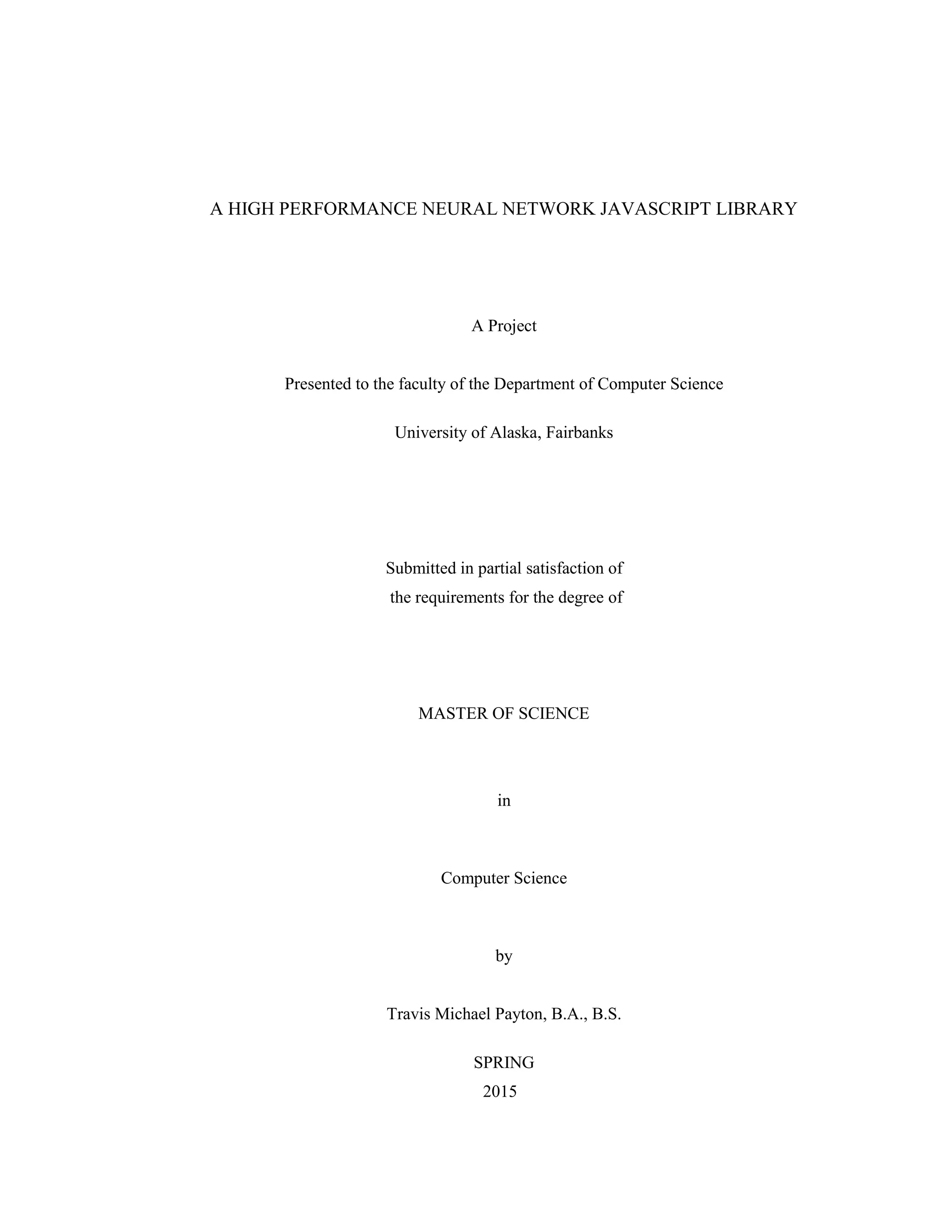 A High Performance Neural Network Javascript Library Payton 2015 Pdf