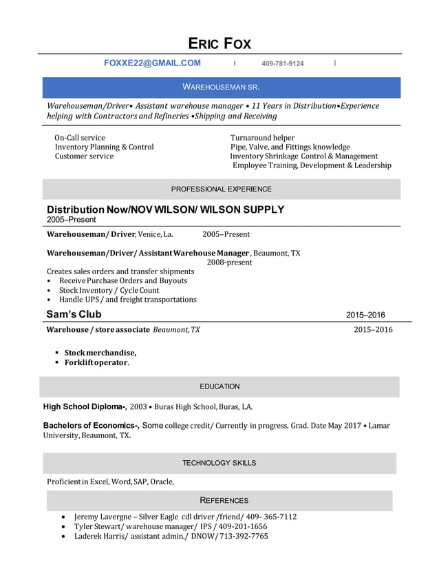 Eric Fox resume 2016 | PDF