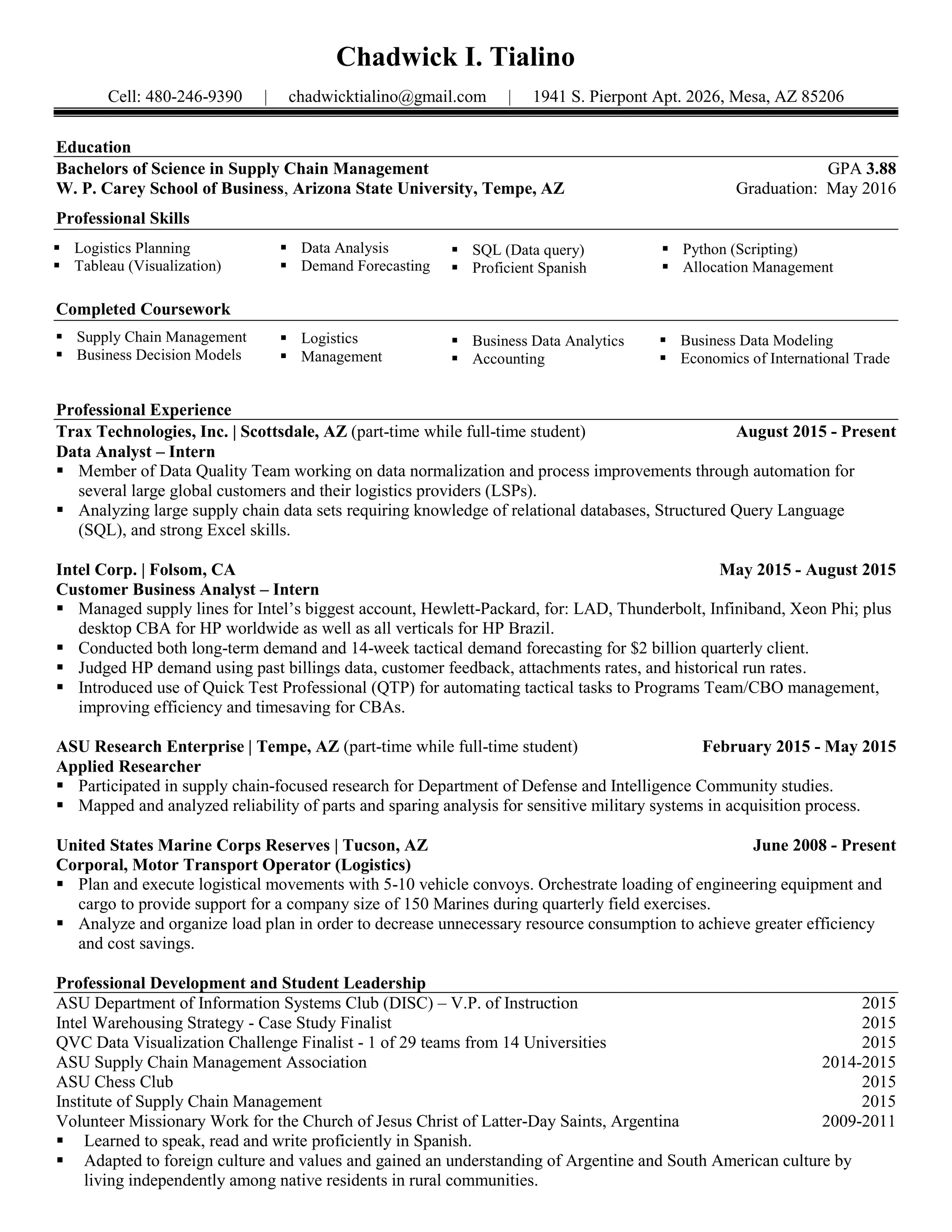Chadwick Tialino's Resume | PDF