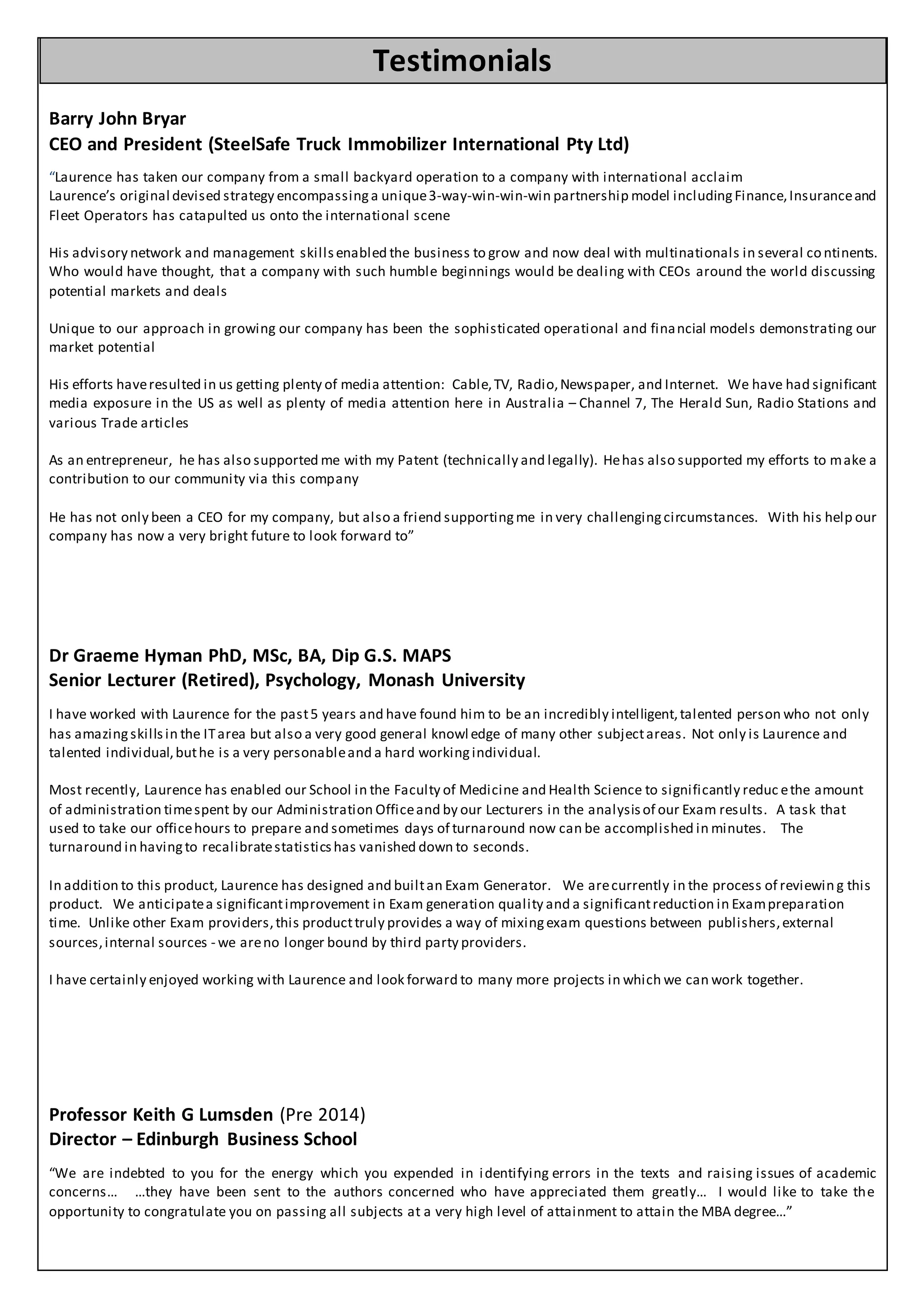 International Testimonials | PDF