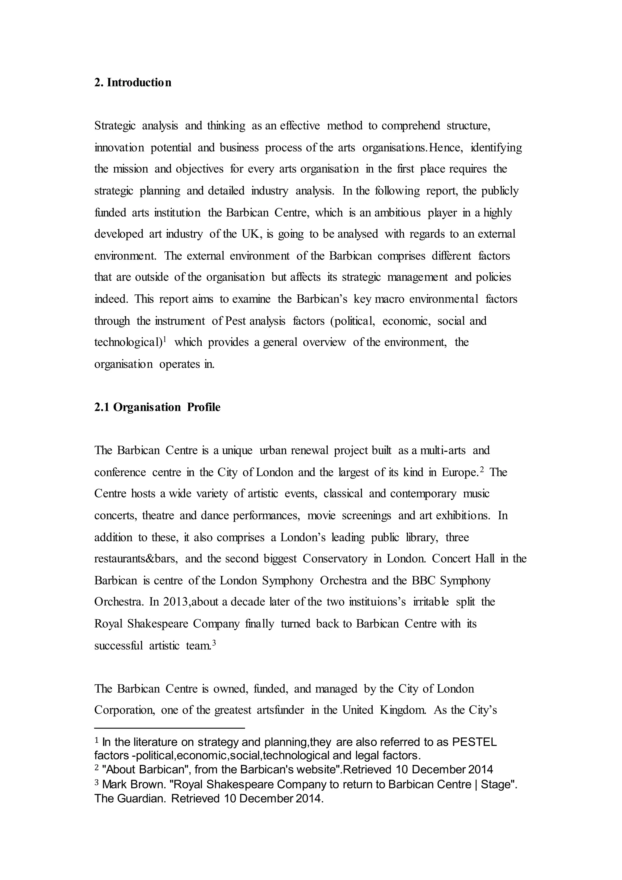 Pest Analysis of the Barbican Arts Centre | DOCX