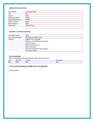 Matthew Stuart CV | DOC