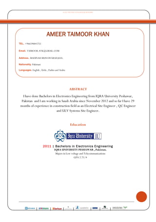AMEER TAIMOOR KHAN cv 2016 | PDF