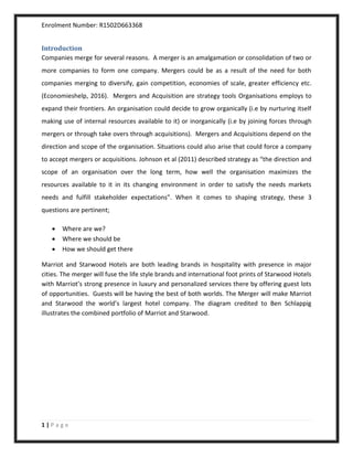MARRIOTS MERGER WITH STARWOOD HOTEL -CHUKWUKA NWACHUKWU | PDF