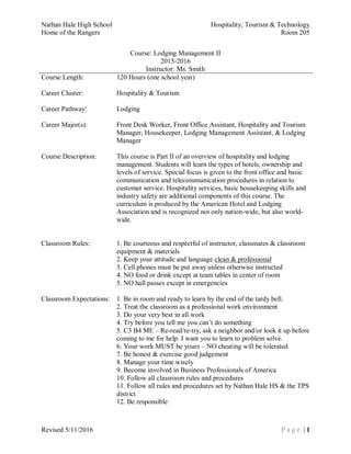 Lodging Mgmt II Syllabus | PDF